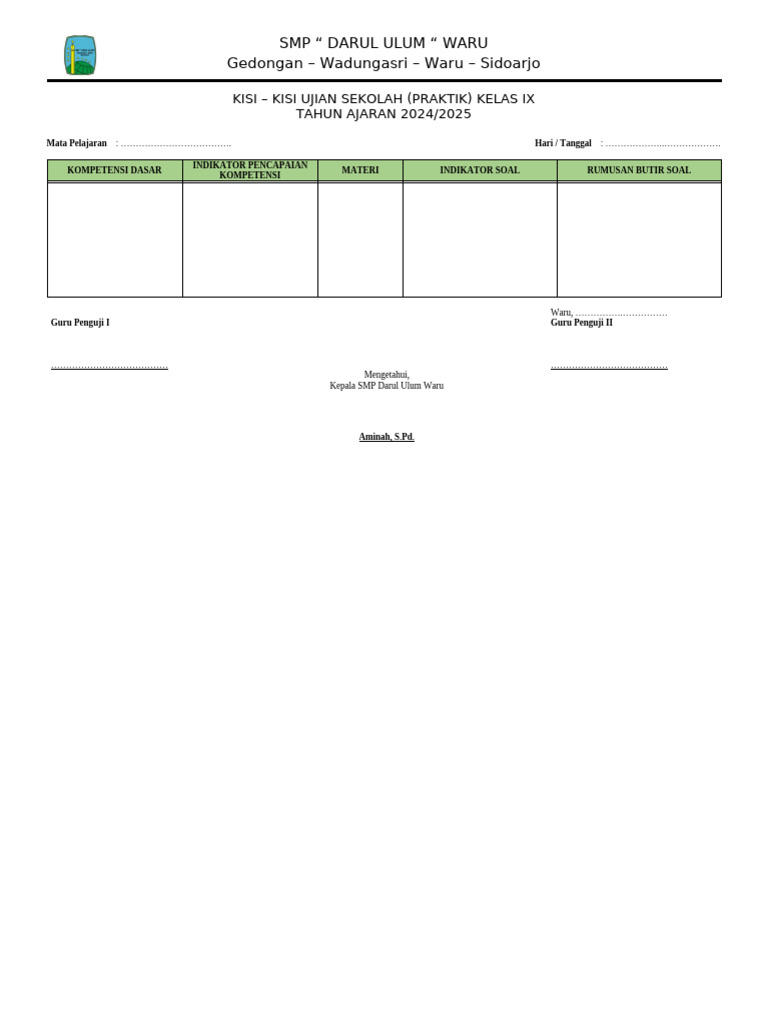 Kisi-Kisi Uprak 2024-2025 | PDF