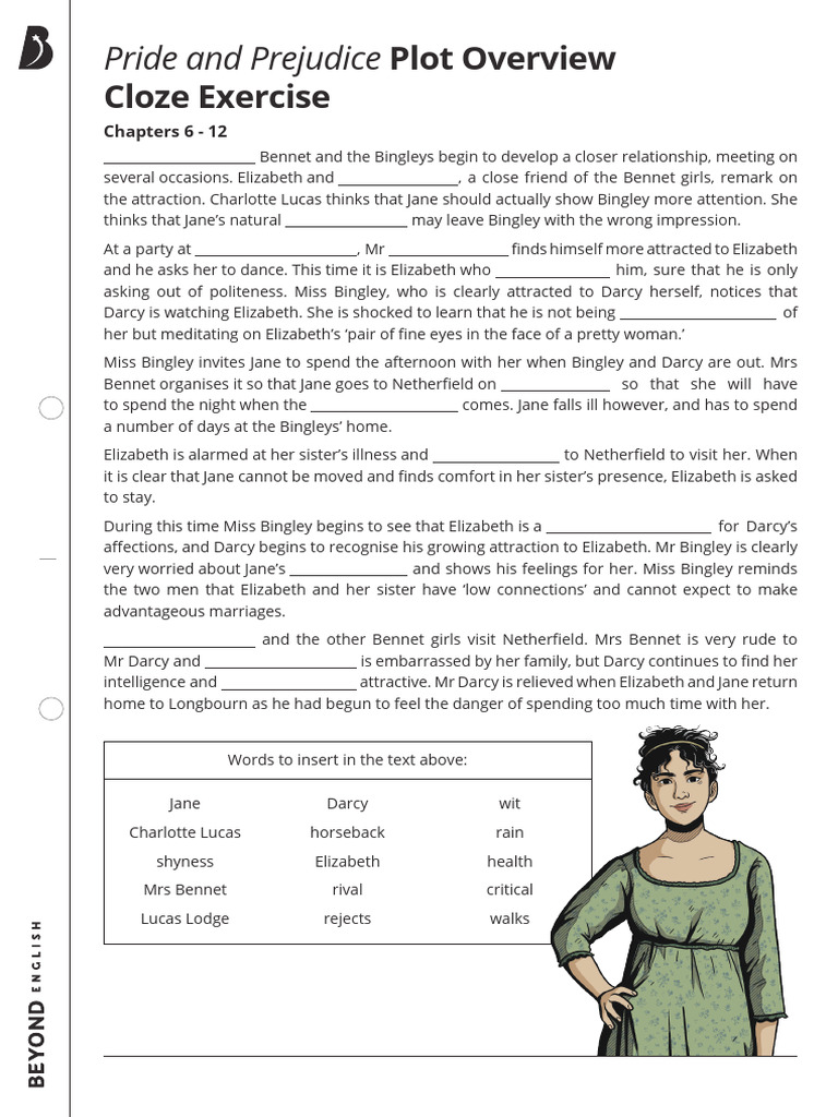 Cloze Exercise Chapters 6-12 | PDF | Mr. Darcy | Pride And Prejudice