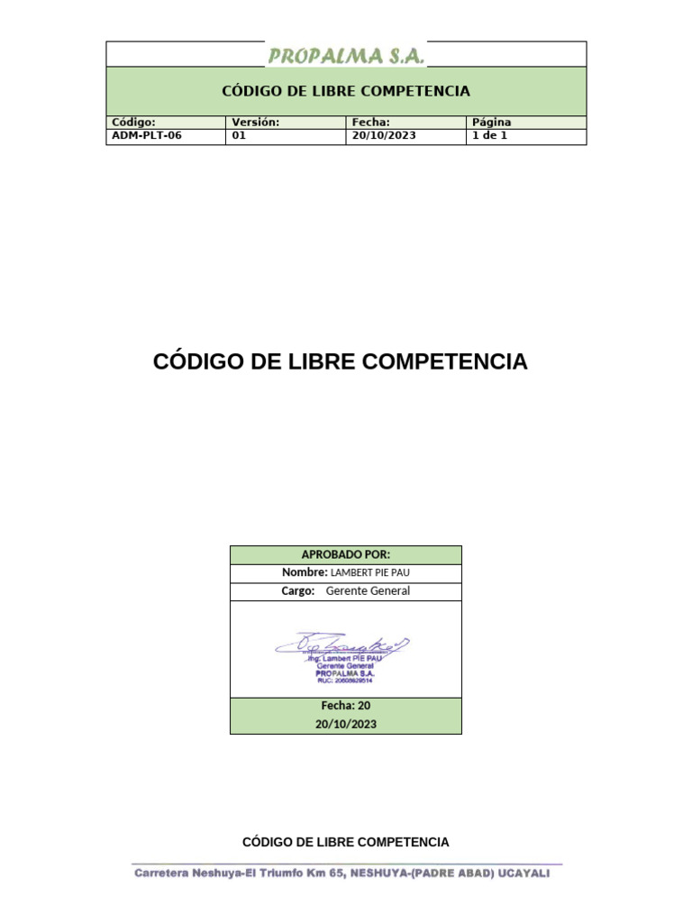 Código de Libre Competencia (ADM-PLT-06) | PDF | Mercado (economía ...