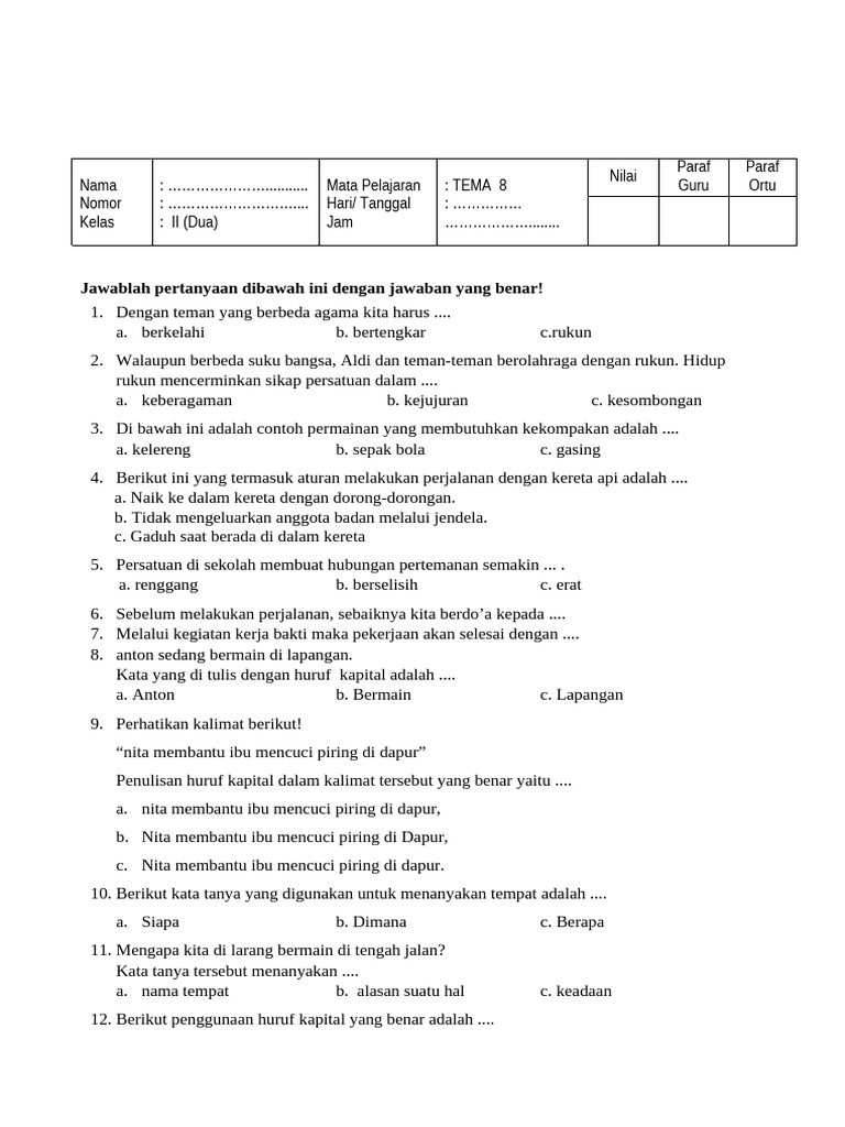 Soal Pat Tema 8 Kelas 2 | PDF