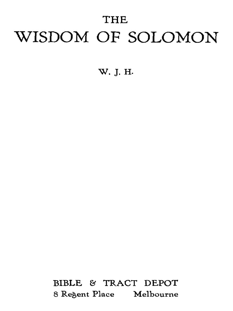 House W J The Wisdom of Solomon | PDF | David | Solomons