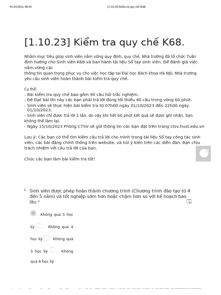 1.10.23 Kiểm tra quy chế K68 - | PDF