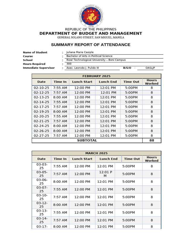 Attendance Summary Report | PDF