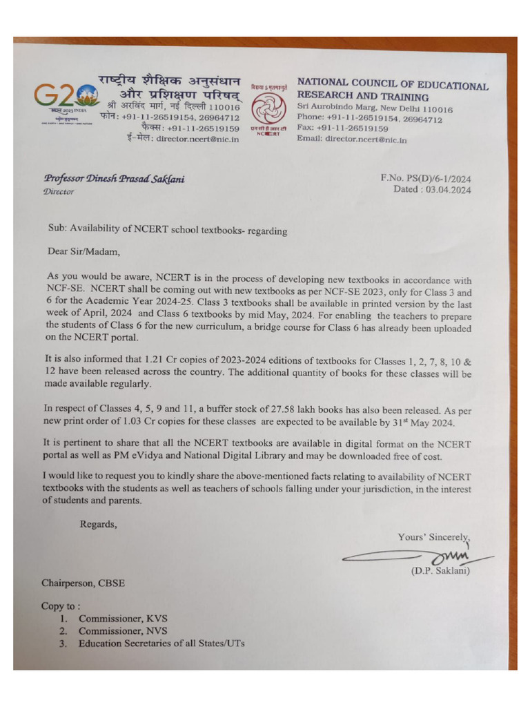 Availability of NCERT Textbooks | PDF