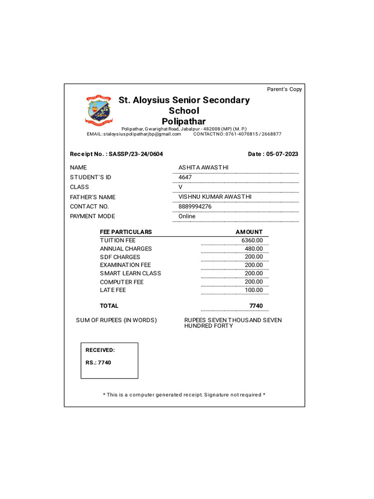 Fee Receipt | PDF