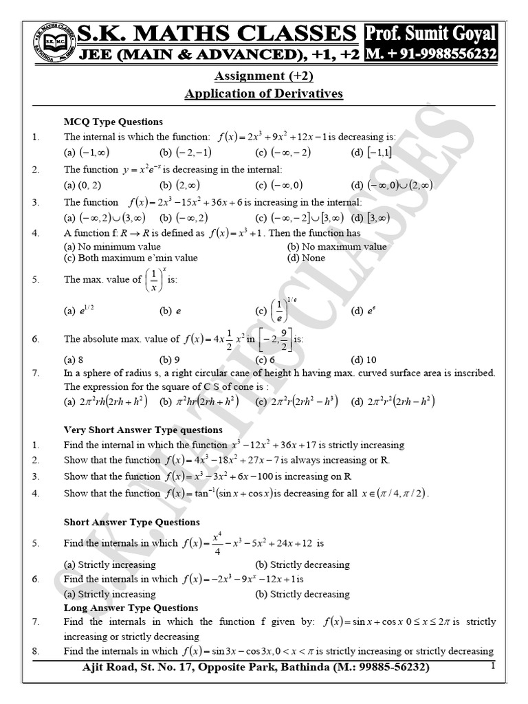 Application of Derivatives | PDF | Function (Mathematics) | Mathematical Concepts