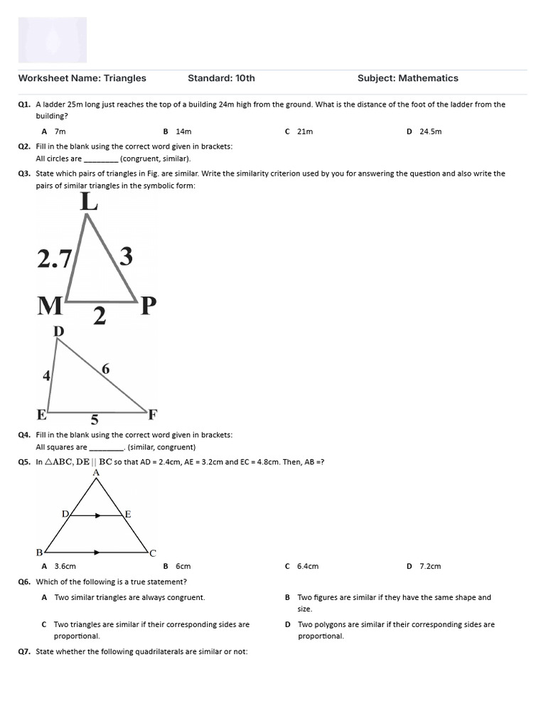 Chapter 6 Triangles Class 10 | PDF | Triangle | Geometry