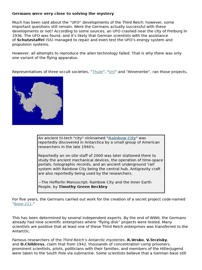 Nazi UFOs and Antarctic Bases Explained | PDF | Antarctica | Nazi Germany