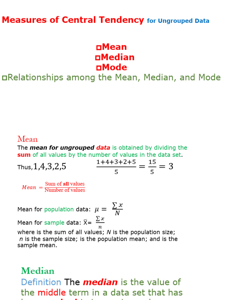 3-Measures of Central Tendency for Ungrouped Data | PDF