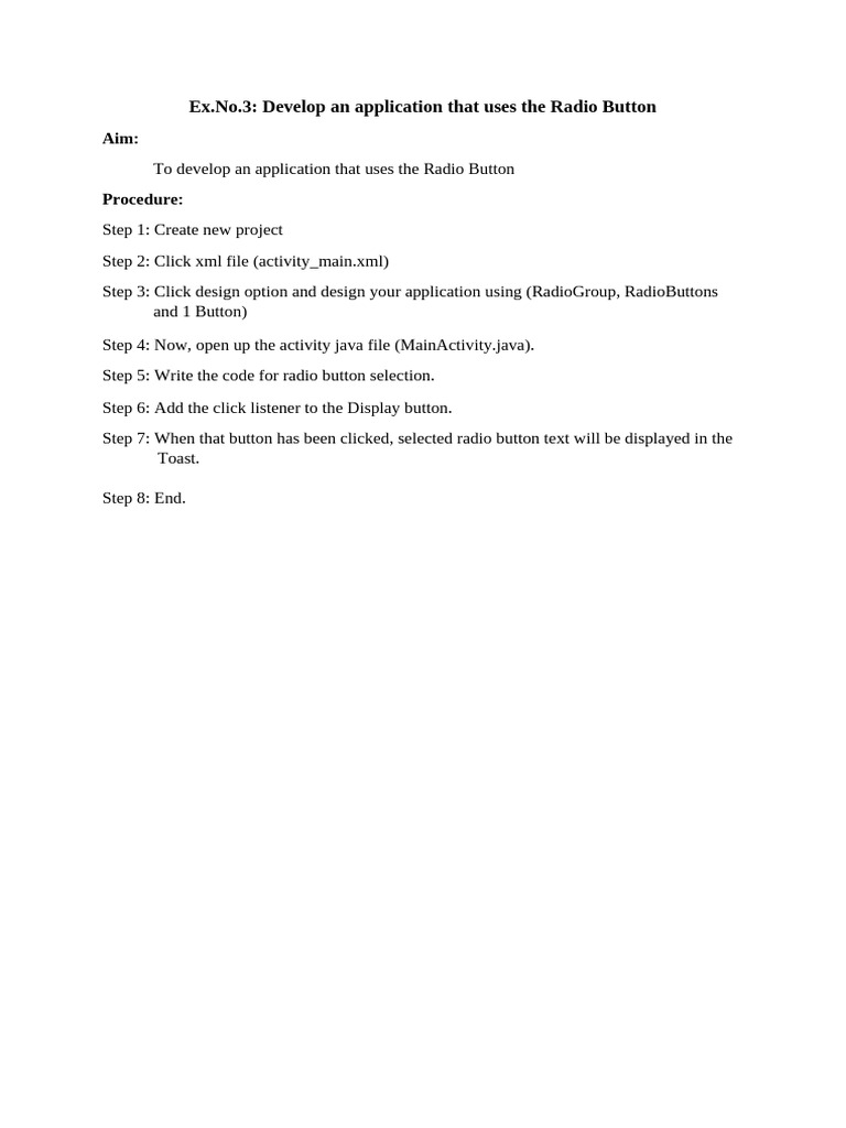 Ex.no.3 (Usage of Radio Button) | PDF