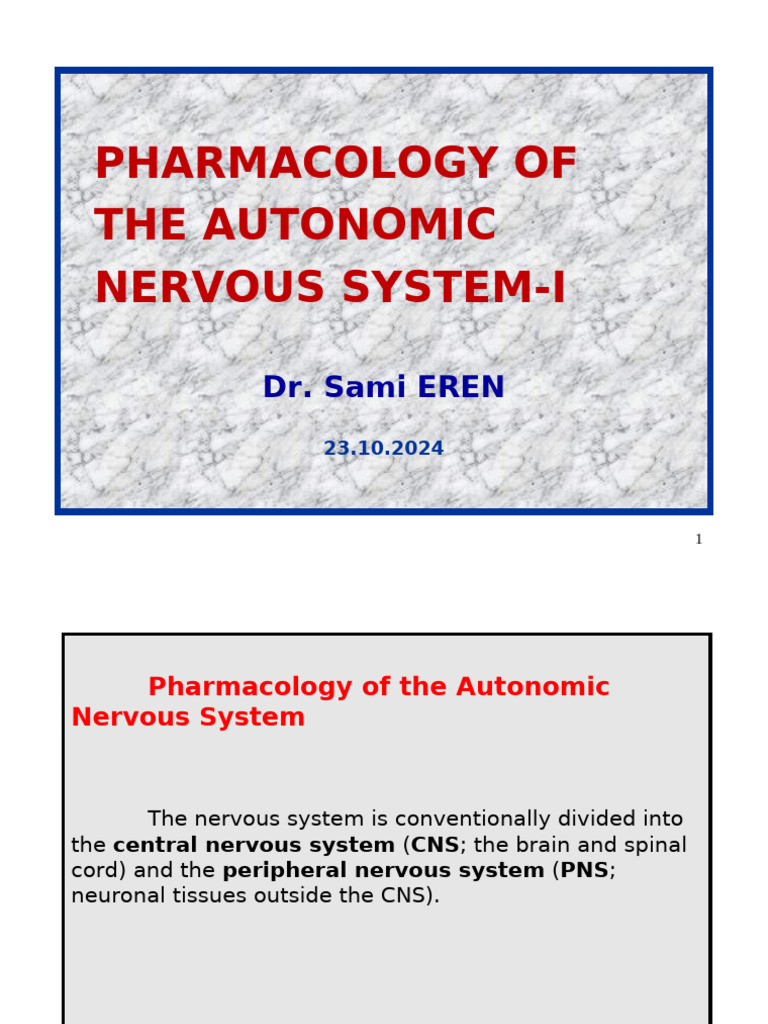 NURSING-Autonom Nerv. Syst. Pharmacology-I-2024 | PDF | Autonomic Nervous System | Acetylcholine