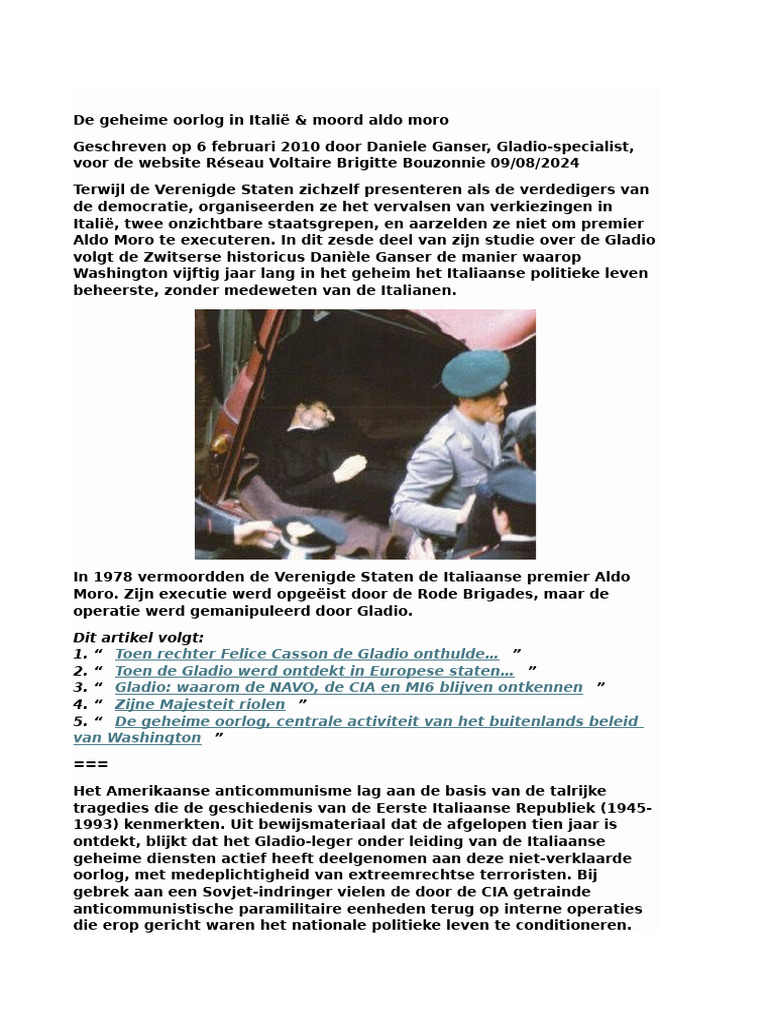 De Geheime Oorlog in Italië Moord Aldo Moro | PDF