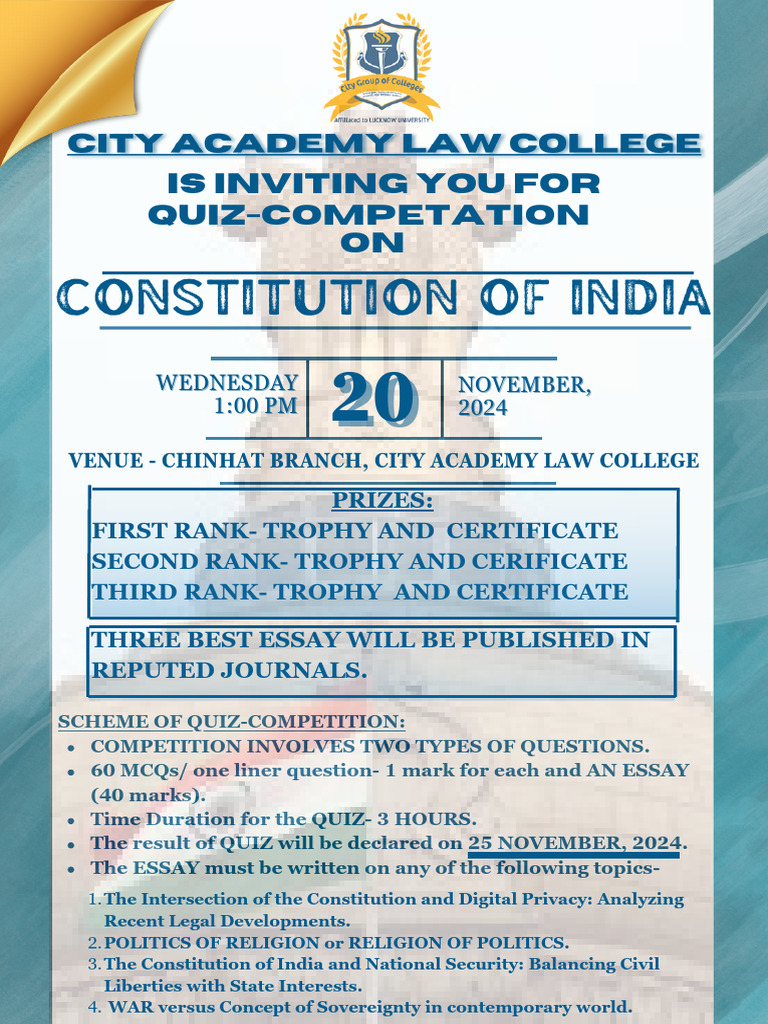 Quiz Competition On Constitution Day | PDF | Justice | Crime & Violence