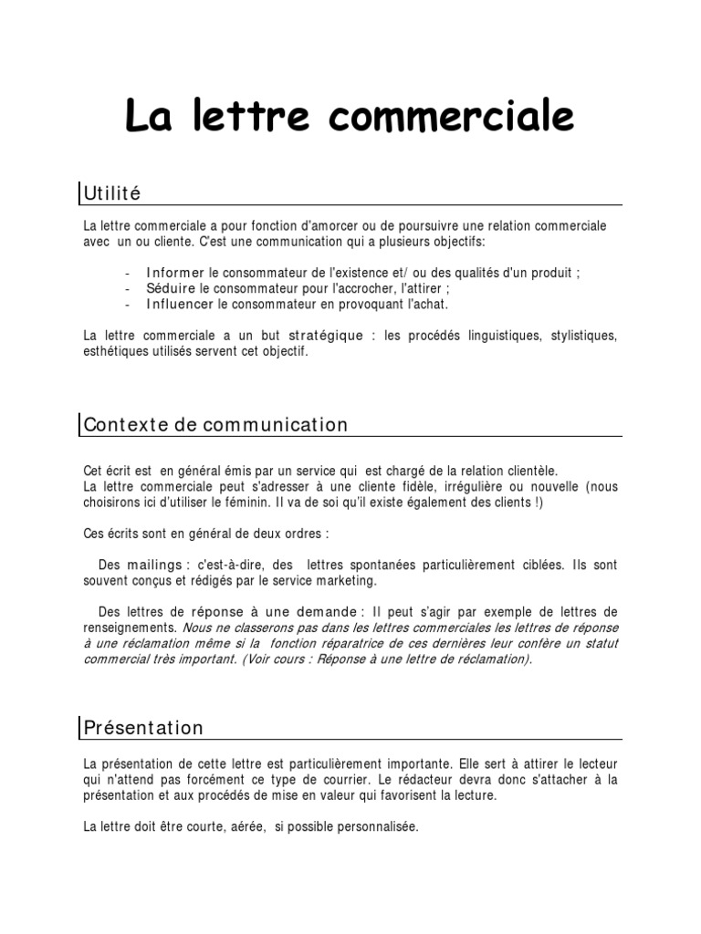 COURS La Lettre Commerciale | Consommateurs | la communication