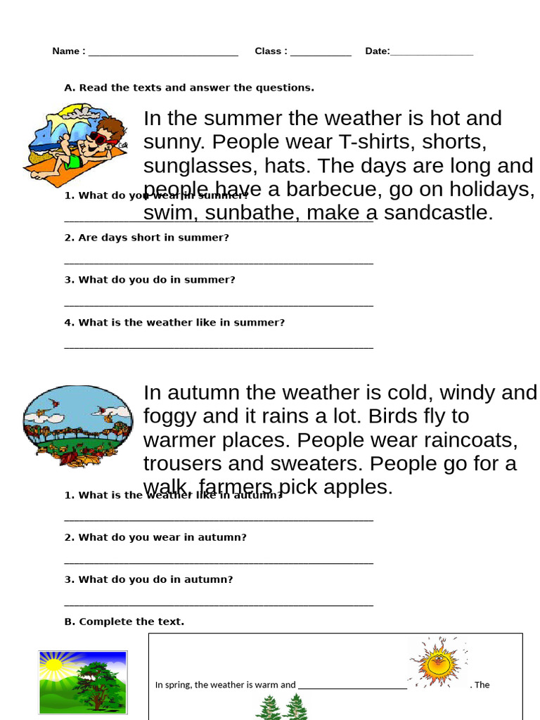 Seasons Reading Comprehension | PDF