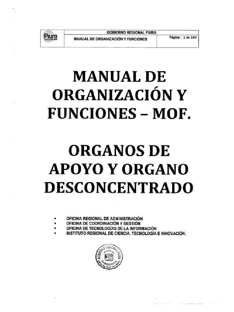 Manual de Organización y Funciones - MOF-Unidad Formuladora | PDF