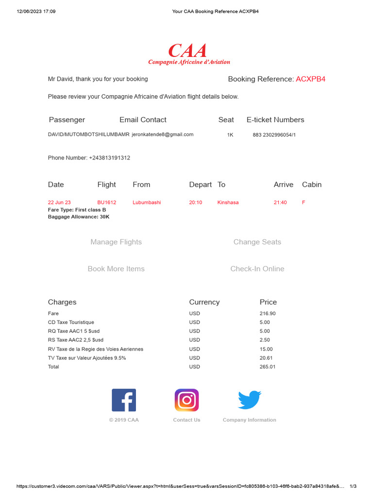 CAA Flight Booking Confirmation ACXPB4 | PDF | Aviation