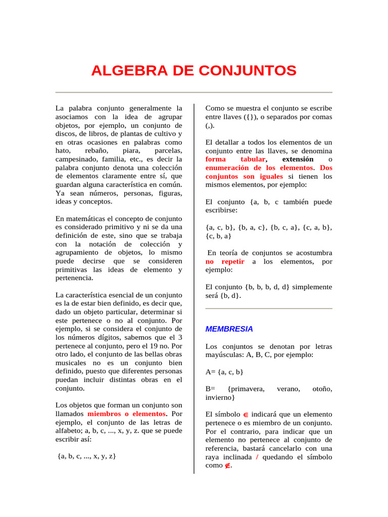 Fundamentos del Álgebra de Conjuntos | PDF | Conjunto (Matemáticas ...