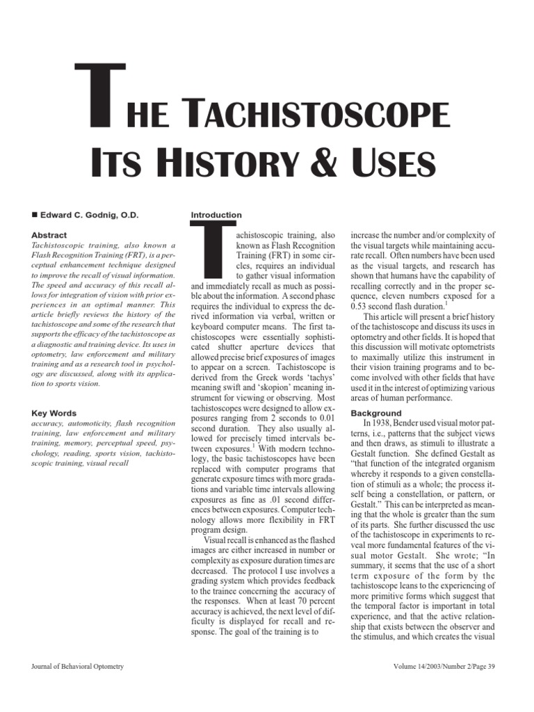 Tachistoscope: History and Applications | PDF | Computers