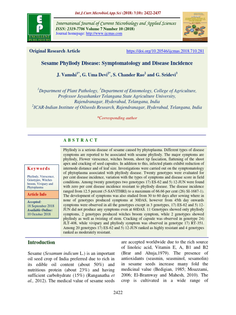 Sesame Phyllody Disease Symptomatology A | PDF | Sesame | Branches Of ...