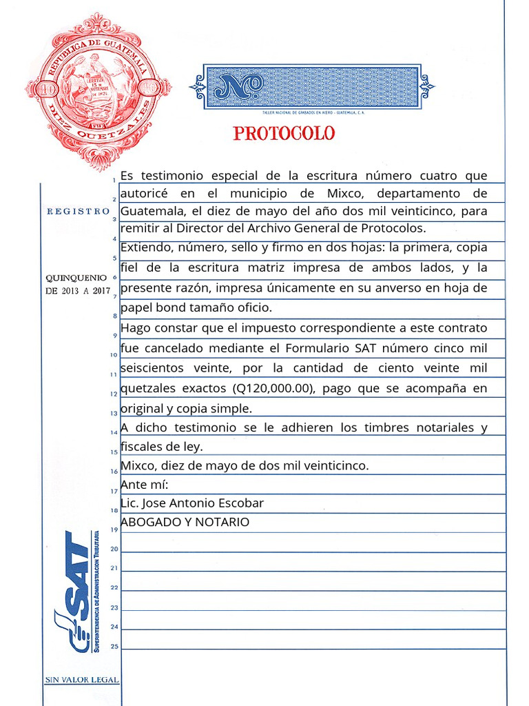 Testimonio Notarial Mixco 2025 | PDF