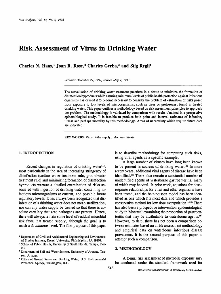 Virus Risk Assessment in Drinking Water | PDF | Infection | Drinking Water