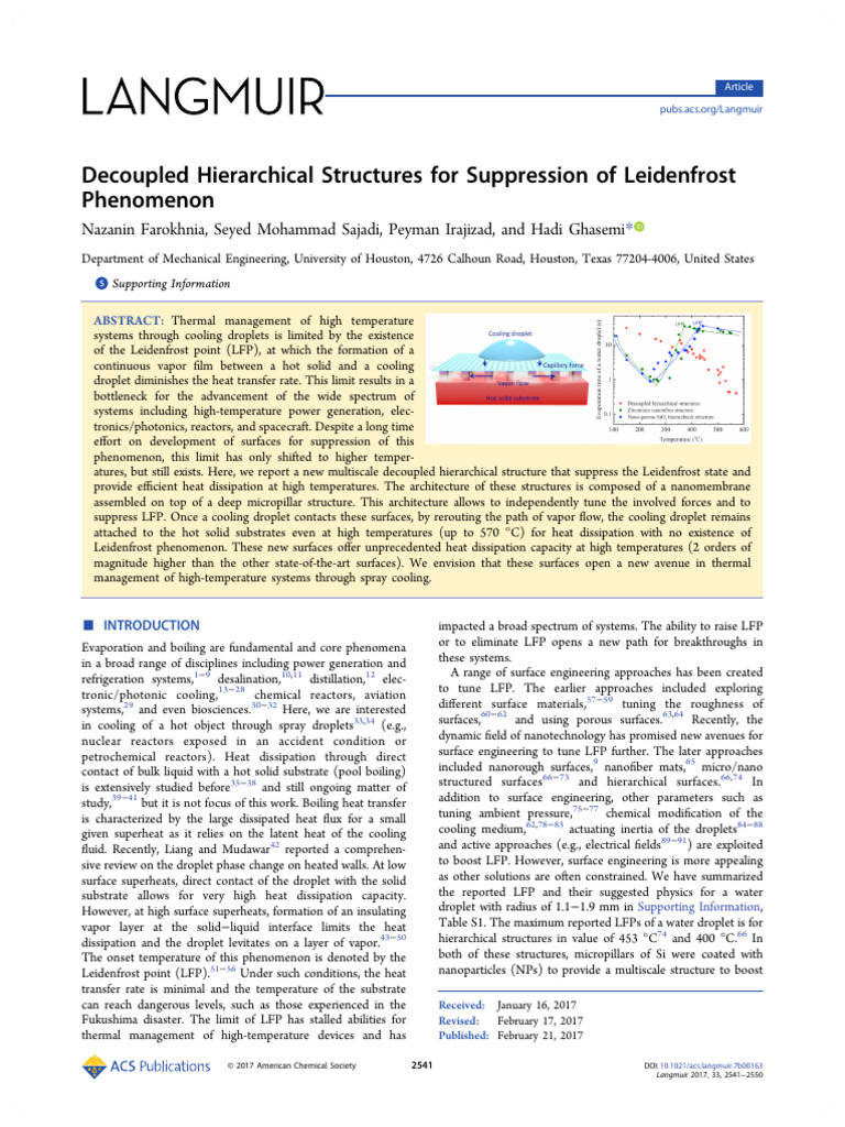 Farokhnia Et Al 2017 Decoupled Hierarchical Structures For Suppression of Leidenfrost Phenomenon ...