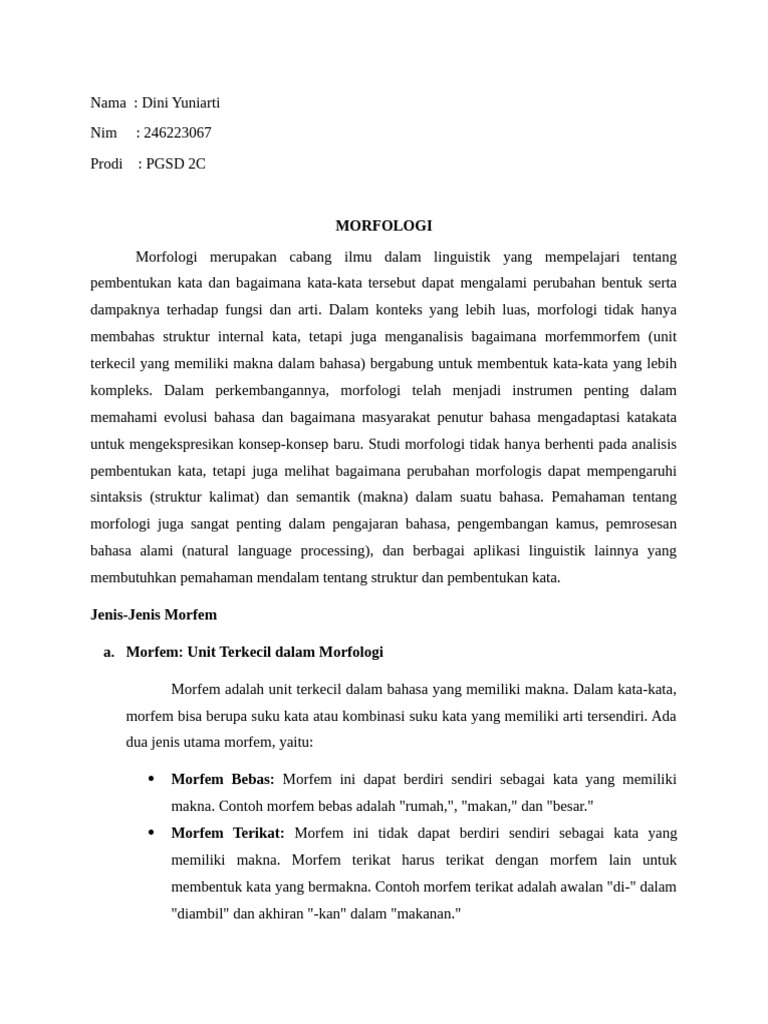 Dini Yuniarti 2c -Tugas Morfologi new | PDF