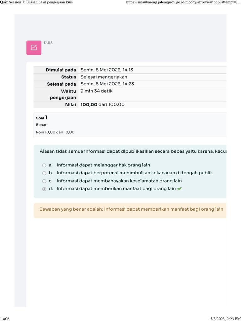 Quiz Session 7 Ulasan Hasil Pengerjaan Kuis | PDF