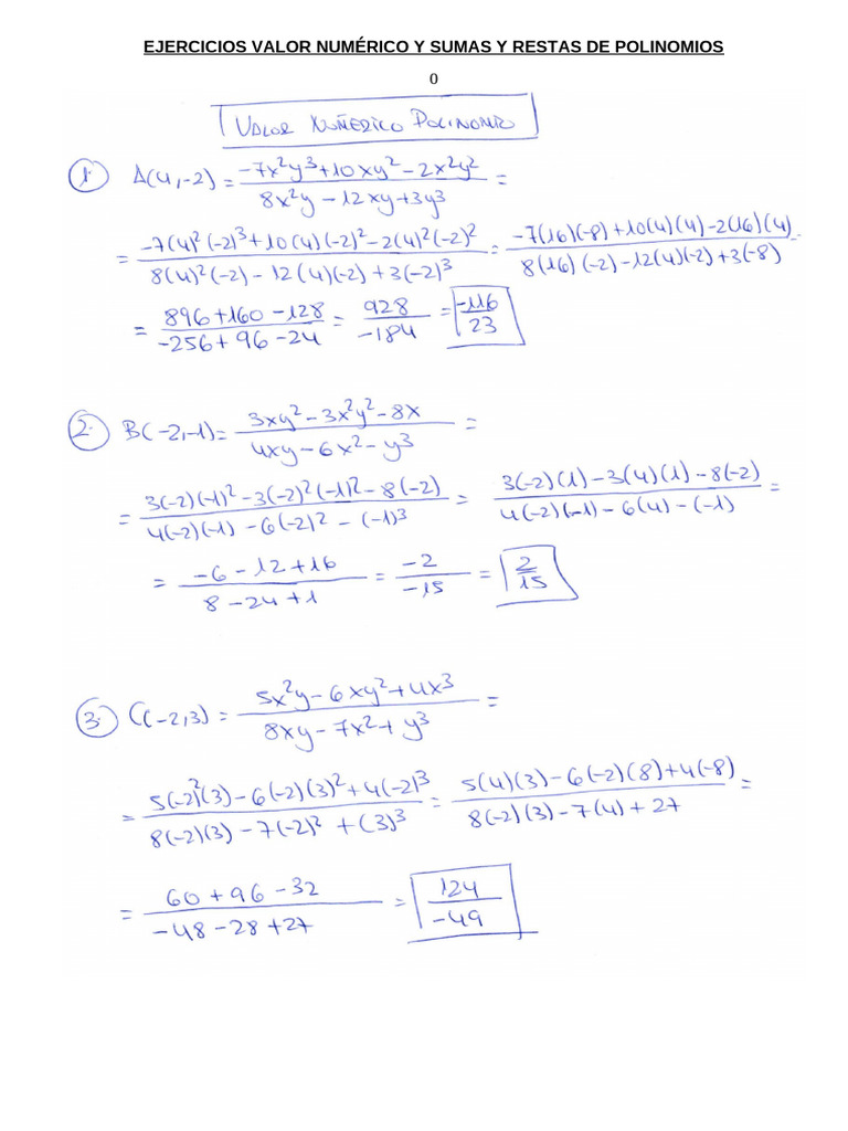 Mate3 E2 01 Valor Numérico y Sumas y Restas Polinomios 2021 | PDF