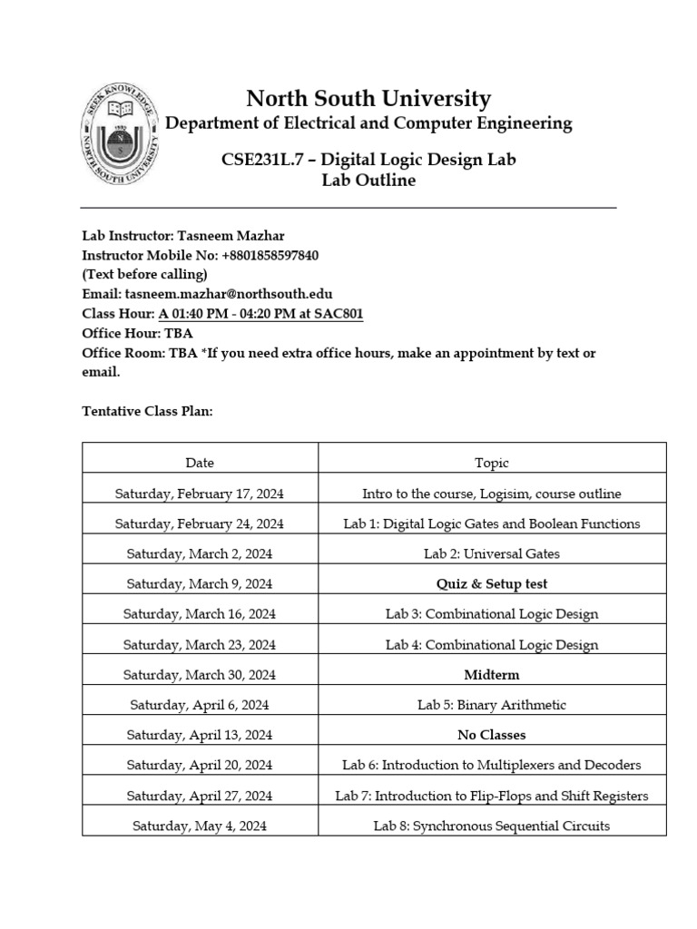 CSE231 Lab Outline - Updated Kda1 | PDF | Logic Gate | Electrical ...