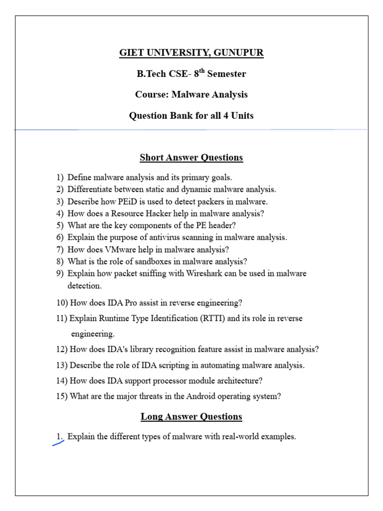 Malware Analysis Question Bank - ANS | PDF | Malware | Pointer (Computer Programming)
