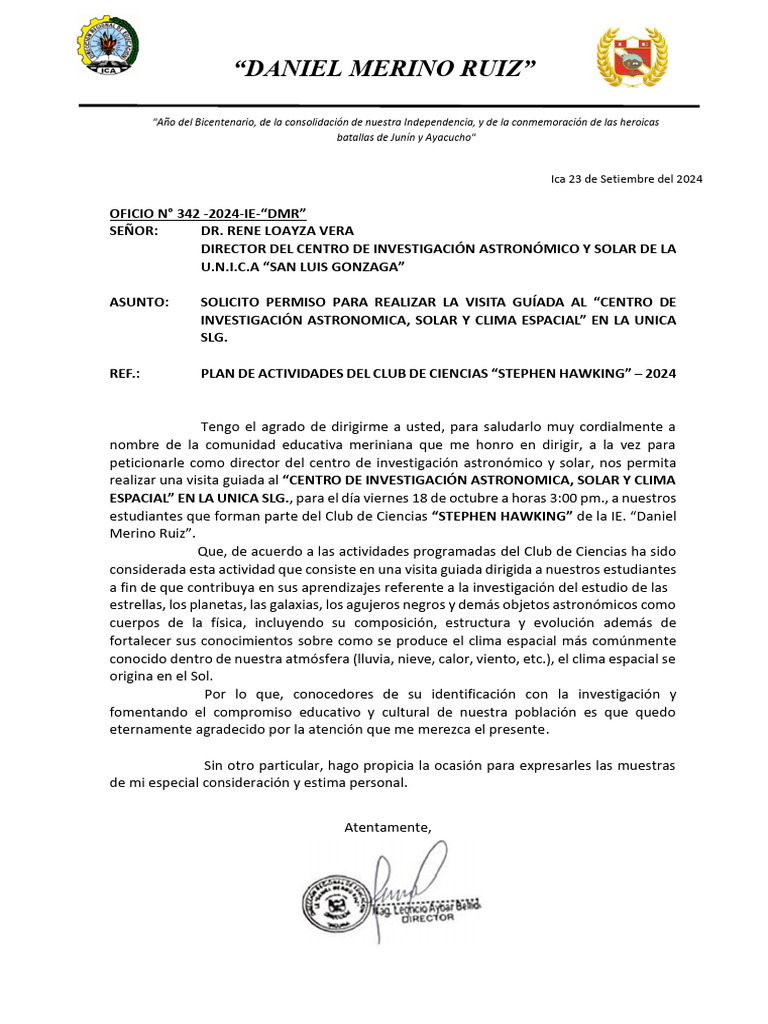 u-OFICIO - VISITA GUIADA-UNSLG | PDF