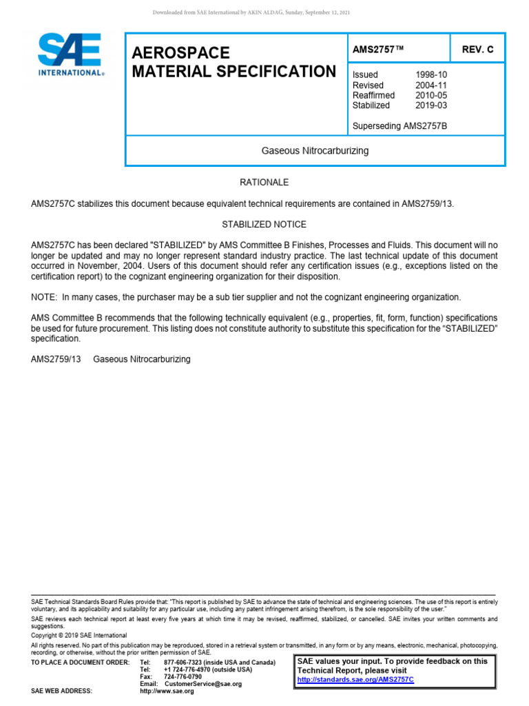 Ams2757c - Aerospace Material Specification | PDF | Heat Treating | Steel