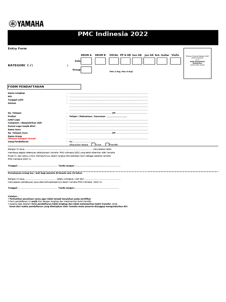 Form Pendaftaran Siswa-PMC Indinesia 2022 | PDF