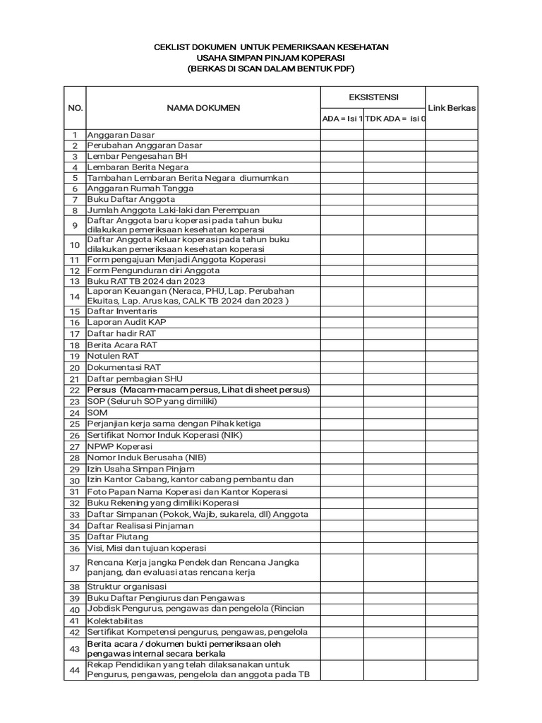 2025 - Checklist Berkas Pemkes | PDF