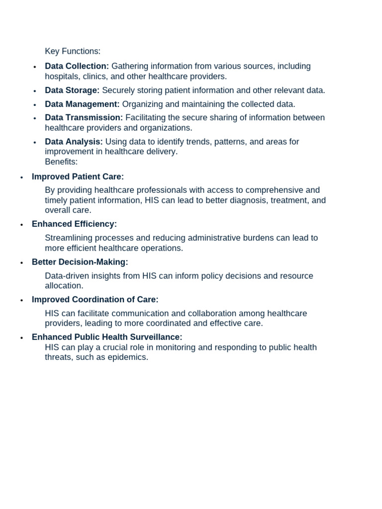 Key Functions and Benefits of HIS | PDF