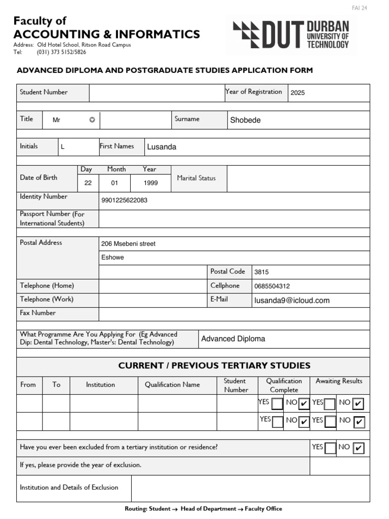 Postgraduate Application Form | PDF | Educational Stages