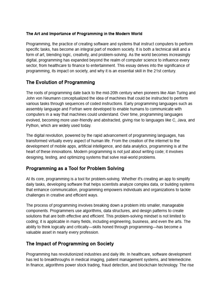 The Art and Importance of Programming in The Modern World | PDF ...