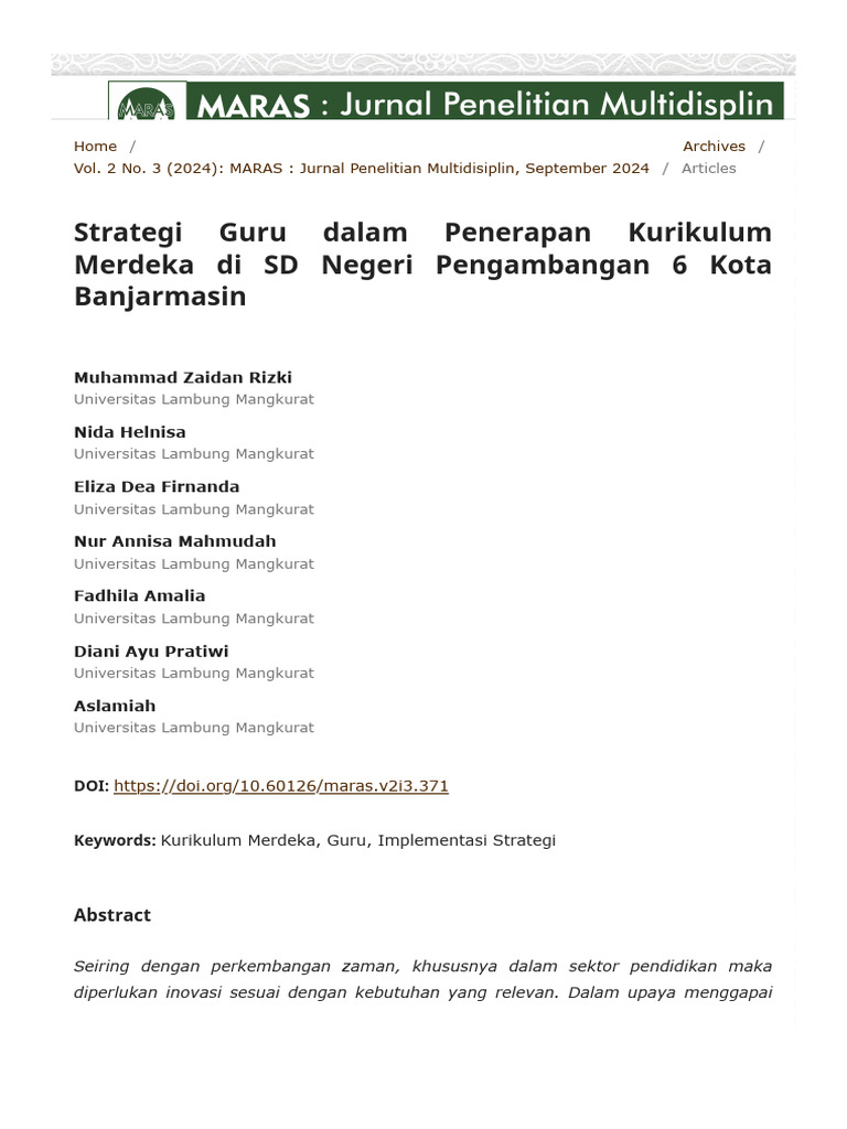 Strategi Guru Dalam Penerapan Kurikulum Merdeka Di SD Negeri Pengambangan 6 Kota Banjarmasin ...