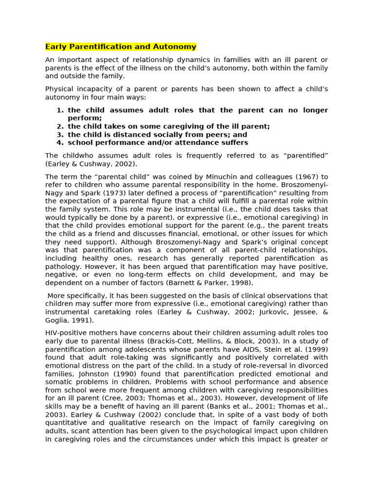 Early Parentification and Autonomy | PDF | Adolescence | Autonomy