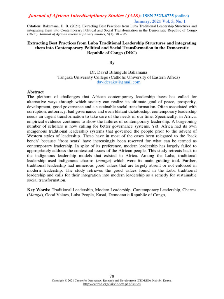 Extracting Best Practices From Luba Trad | PDF | Democratic Republic Of ...