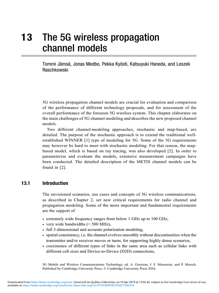 5g Wireless Propagation Channel Models | PDF | Antenna (Radio) | Hertz