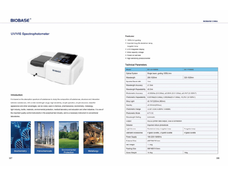 Biobase UV VIS Spectrophotometer BK-1000 Series | PDF