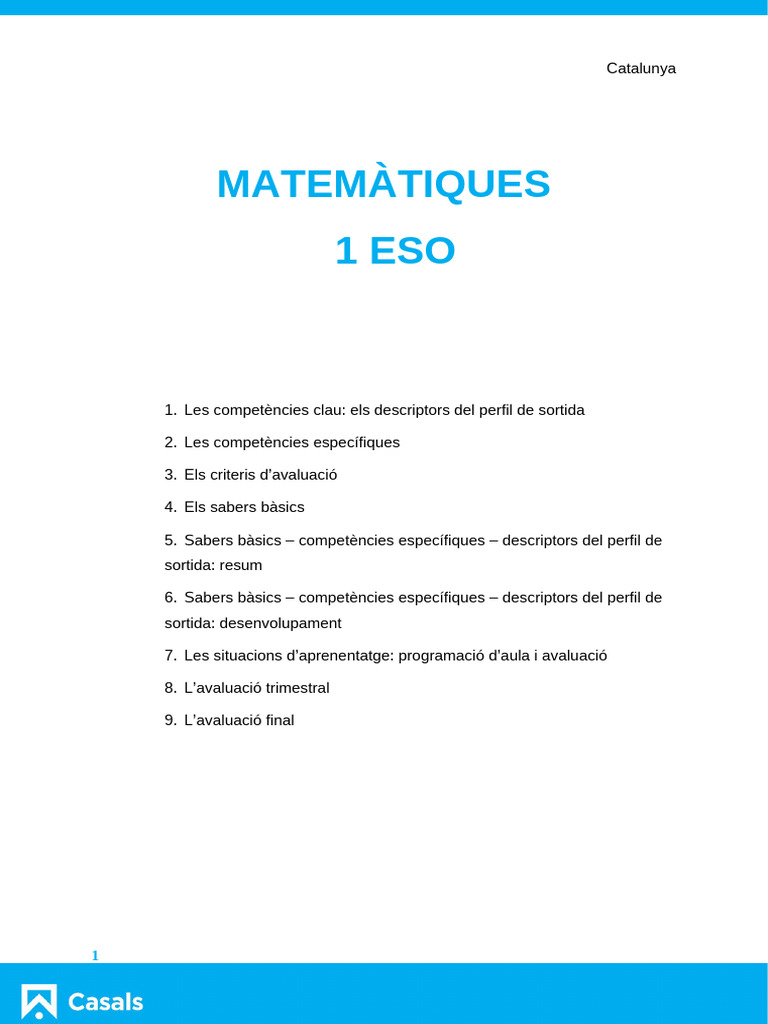 Matemàtiques 1 ESO · Catalunya 2024 | PDF