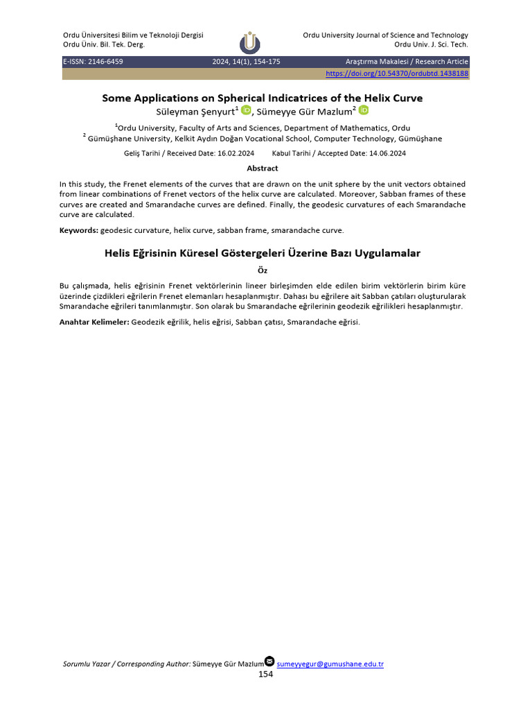 Some Applications on Spherical Indicatrices of the Helix Curve | PDF | Curvature | Sphere