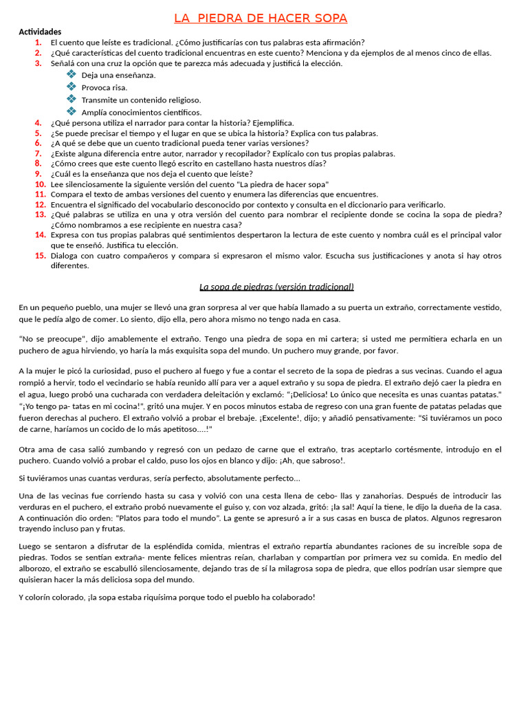 La Piedra de Hacer Sopa | PDF | Cuentos | Cocina