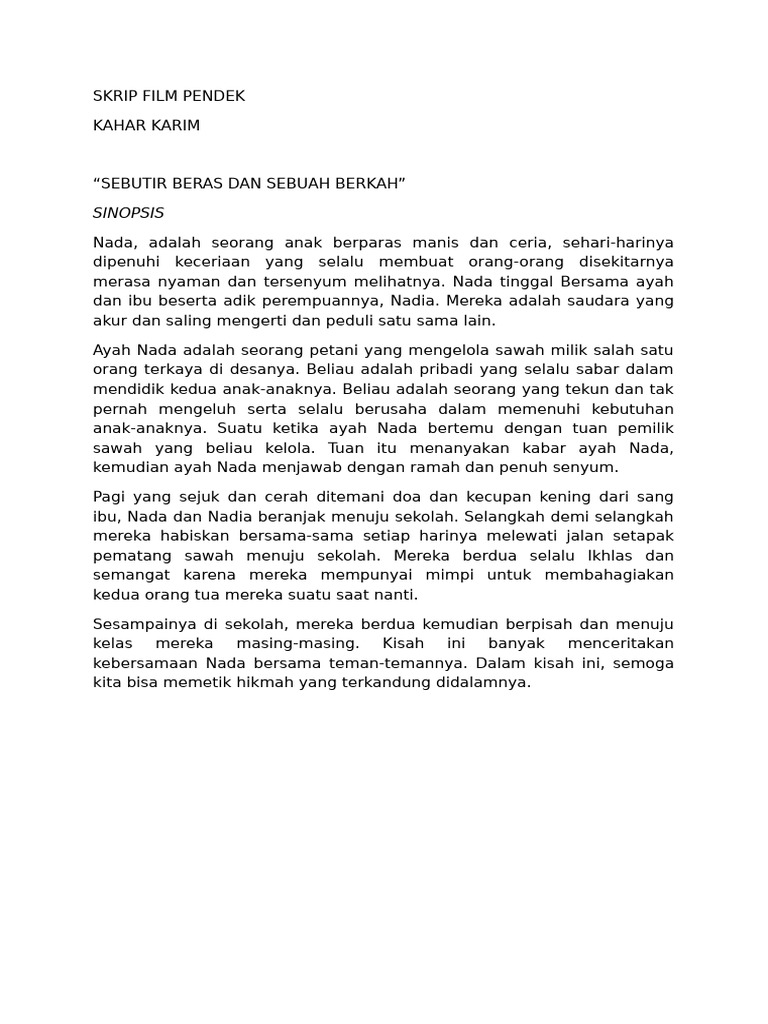 Skrip Film Pendek Kahar | PDF