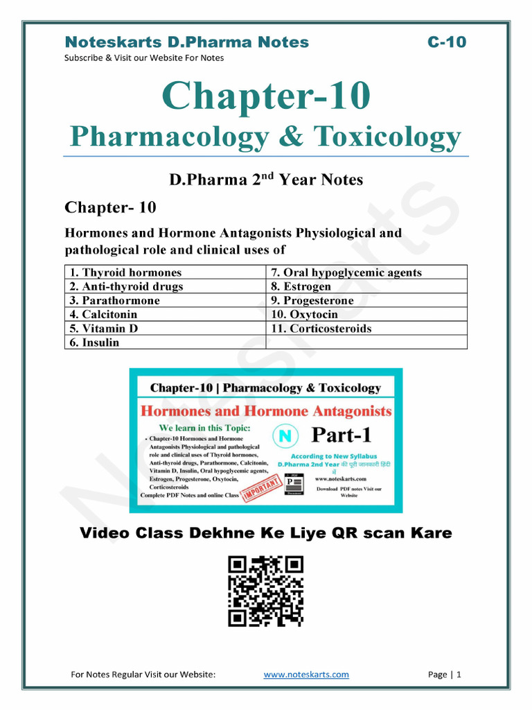 Chapter 10 Pharmacology Complete Notes by Noteskarts Acc To ER20 | PDF