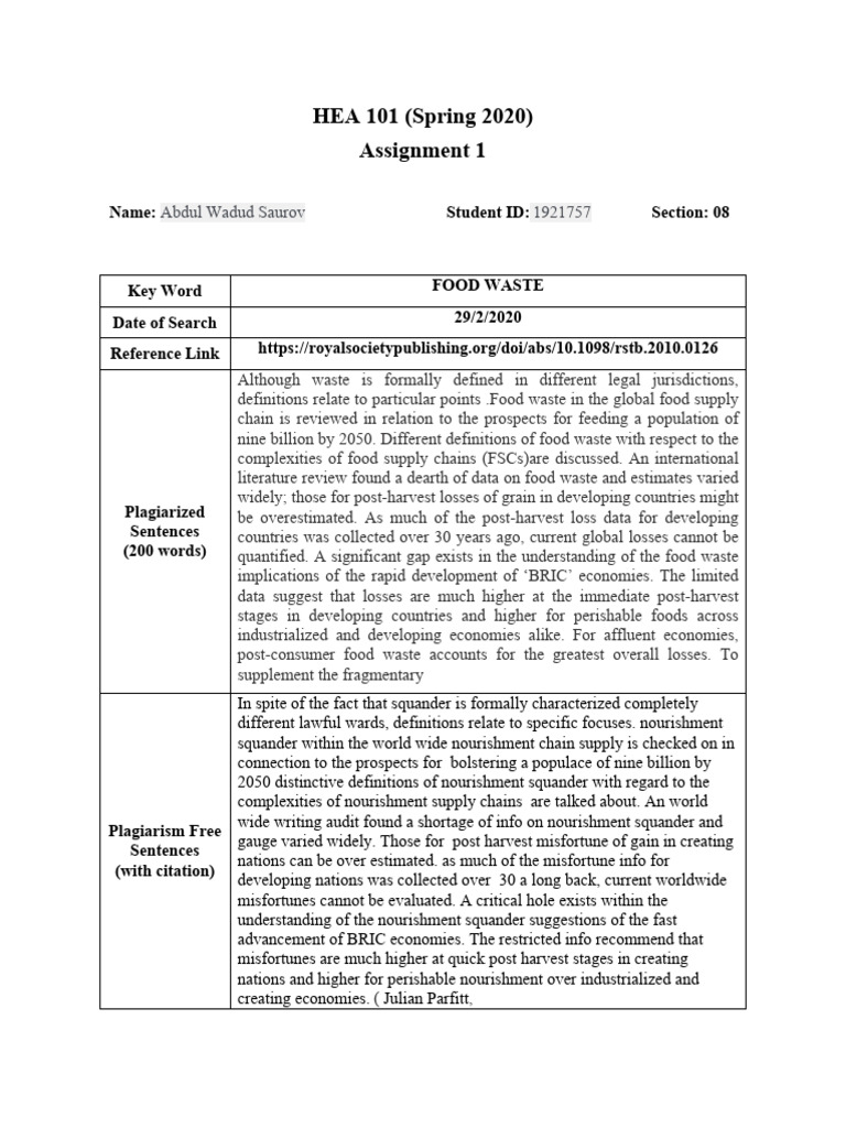 HEA 101_Assignment 1_Spring 2020 saurav docx | PDF